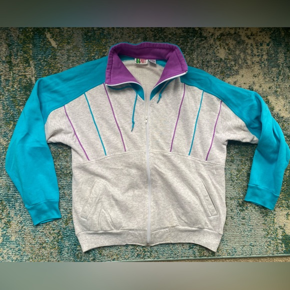 Vintage | Tops | Vintage 9s Bold Spirit Color Block Zip Up Funnel Neck ...